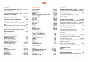 TASO Tapas Bar Wine Menu - Taso Tapas Bar
